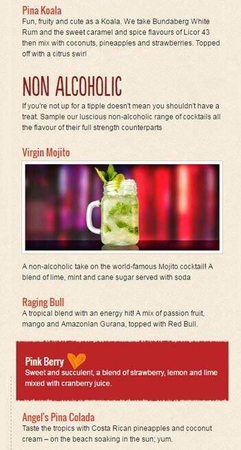 Menu at Walkabout pub & bar, London, Temple Pl