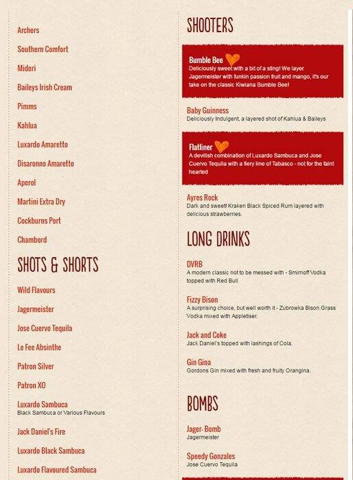 Menu at Walkabout pub & bar, London, Temple Pl