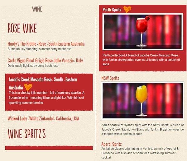 Menu at Walkabout pub & bar, London, Temple Pl