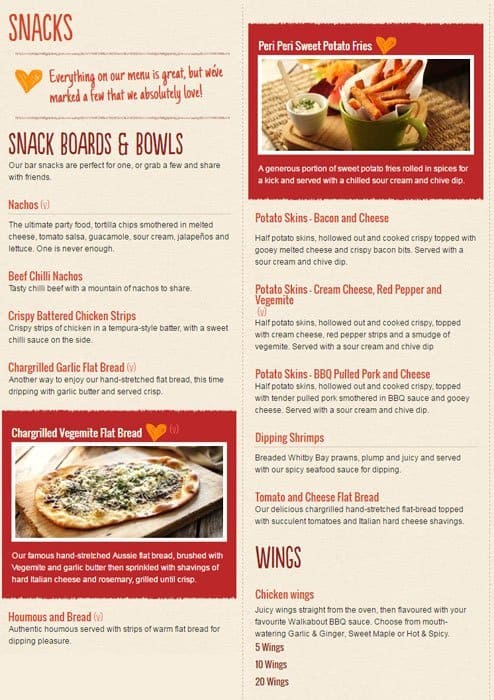 Menu at Walkabout pub & bar, London, Temple Pl