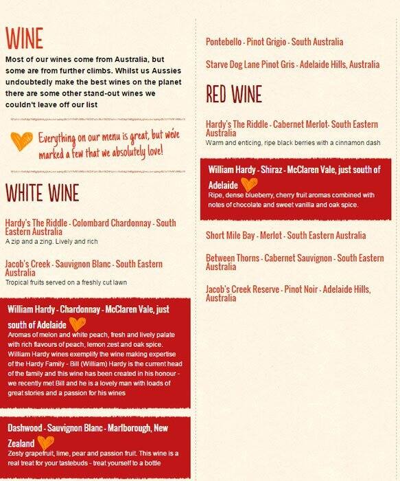 Menu at Walkabout pub & bar, London, Temple Pl