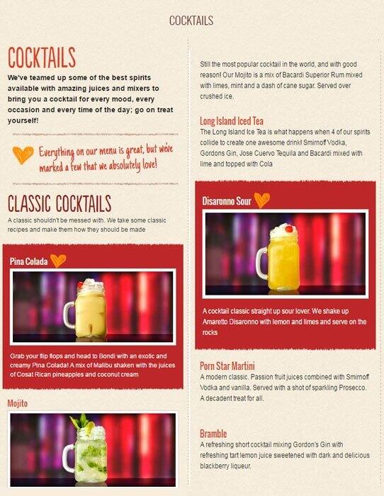 Menu at Walkabout pub & bar, London, Temple Pl