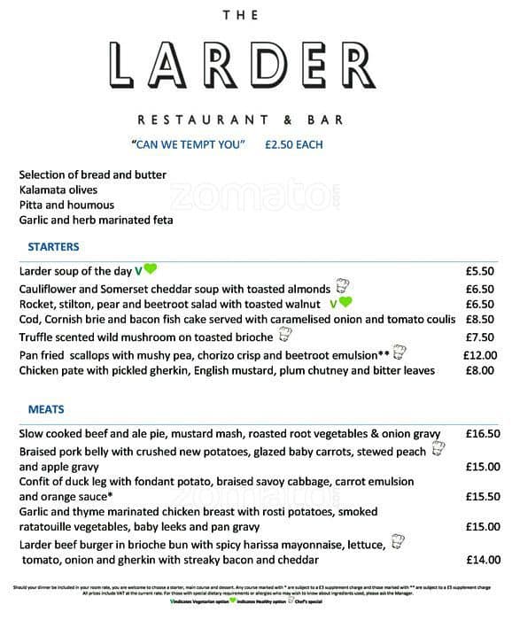Menu at Larder Restaurant & Bar, Croydon, 101 Waddon Way