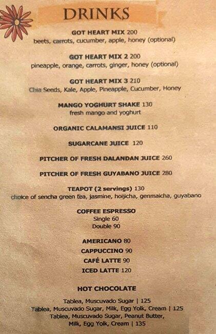 Menu at Earth Kitchen cafe, Taguig, U205