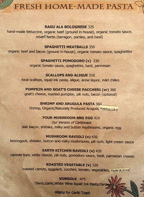 Menu at Earth Kitchen cafe, Taguig, U205