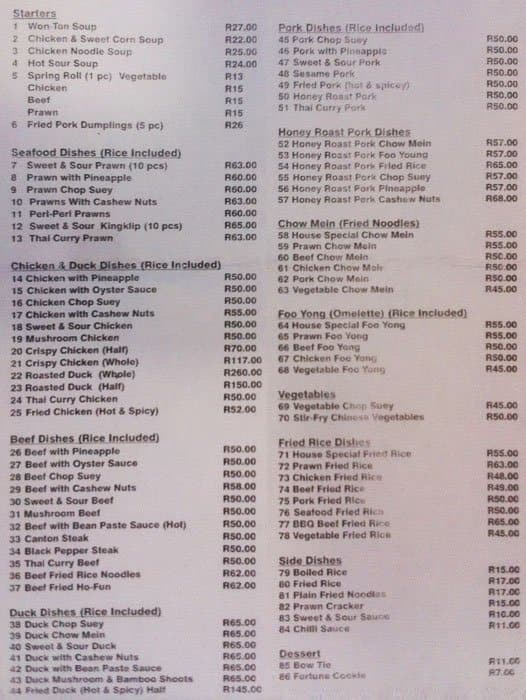 Menu at Lok Fu Northriding restaurant, Johannesburg