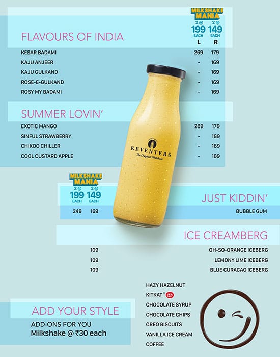 Menu at Keventers The Original Milkshake, Jaipur