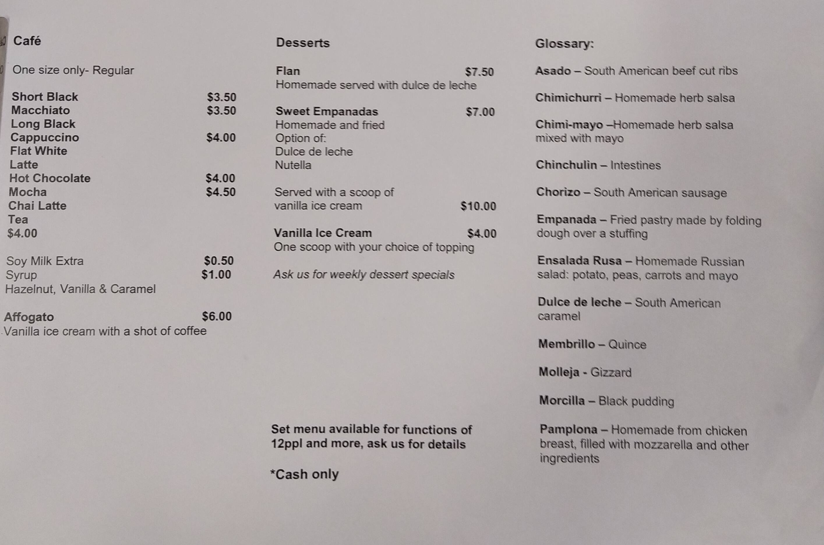 Menu at Mr Chorizo & Parilliada restaurant, Smithfield