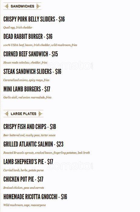 Menu at The Dead Rabbit NYC pub & bar, New York City