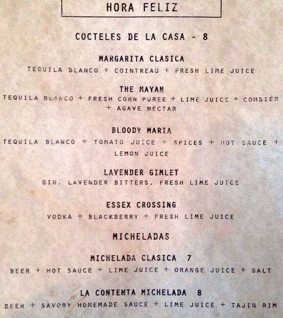 Menu at La Contenta pub & bar, New York City