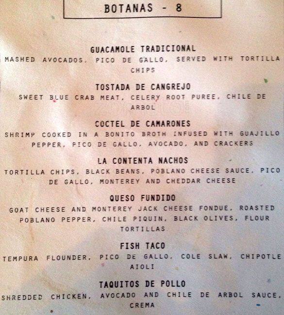 Menu at La Contenta pub & bar, New York City