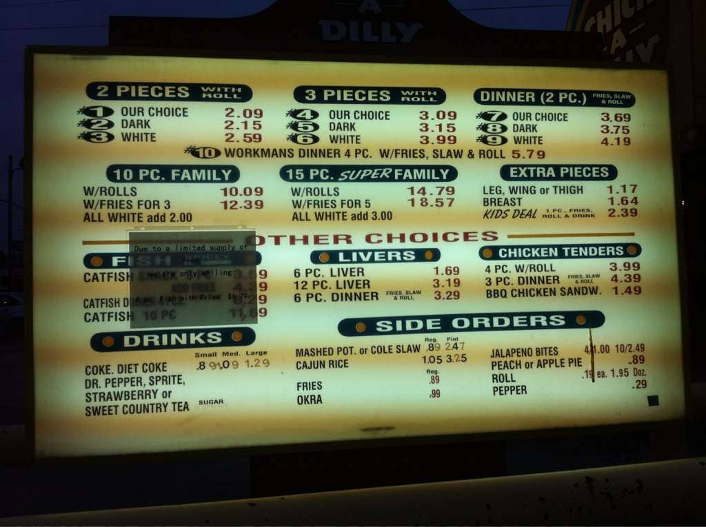 Chick-A-Dilly Menu, Menu for Chick-A-Dilly, El Dorado, El Dorado ...