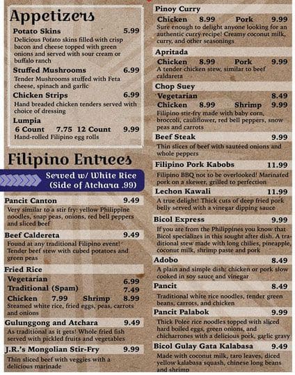 Menu at Little Mama's restaurant, Round Rock