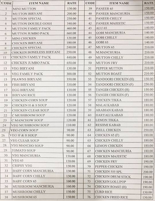 Menu of Al- Lucky Restaurant, Neredmet, Hyderabad