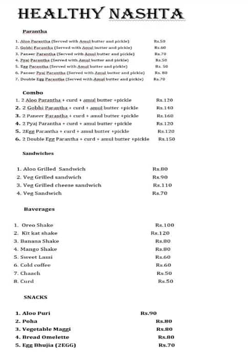 Menu of Healthy Nashta, Jangpura, New Delhi
