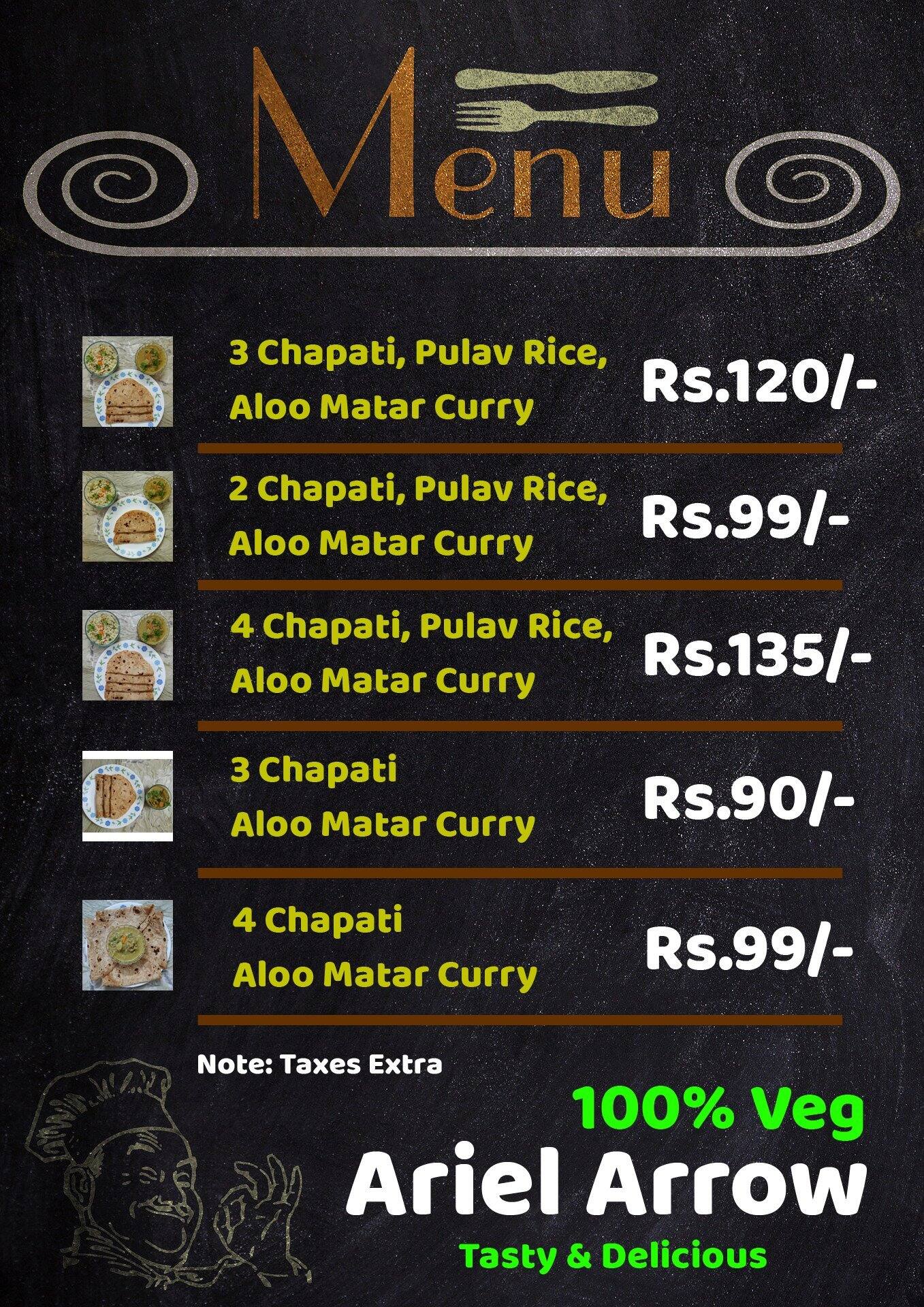 Menu of Ariel Arrow Foods, Saroor Nagar, Hyderabad