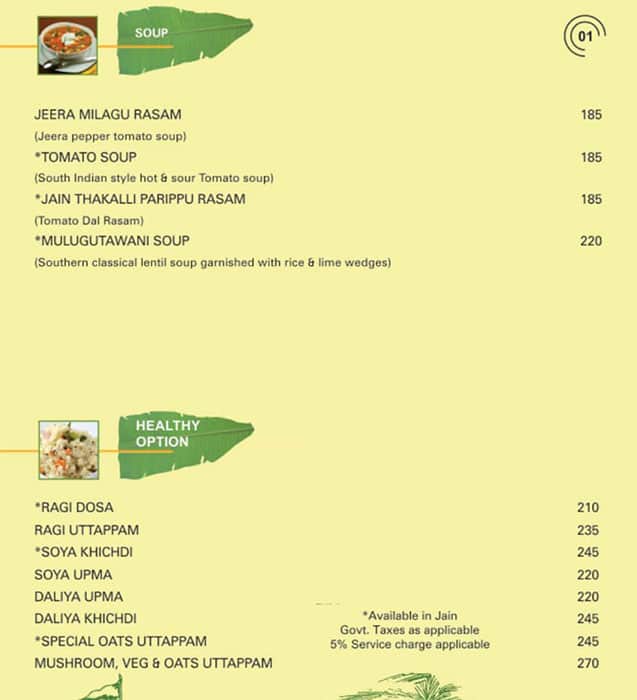 Menu of Banana Leaf, Mulund West, Mumbai