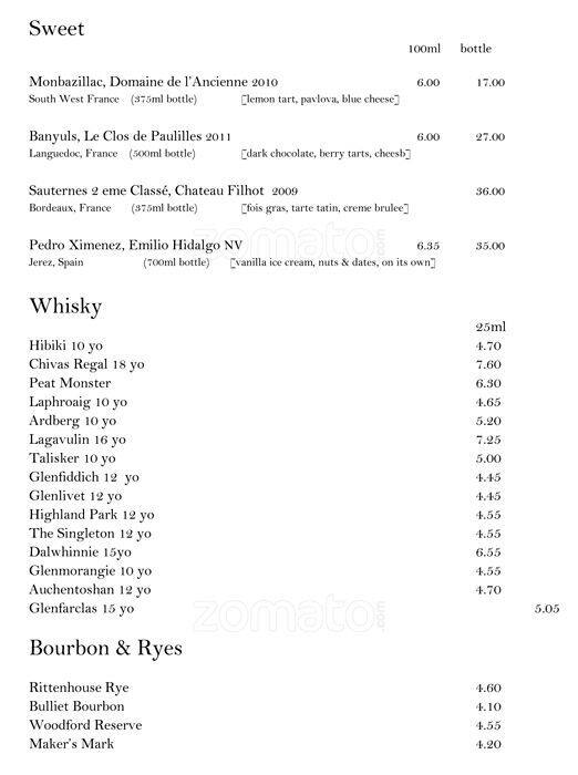 Menu at Salt House pub & bar, London