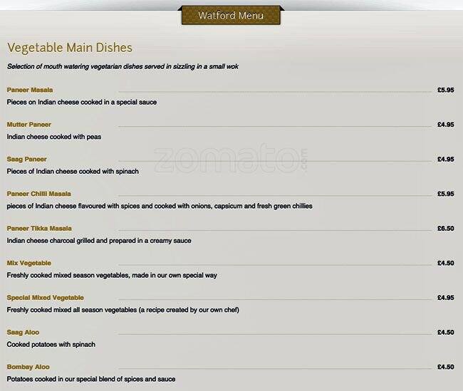 Menu at Lahore Restaurant, Watford