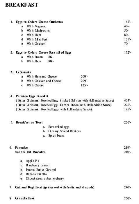 French Patisserie Menu