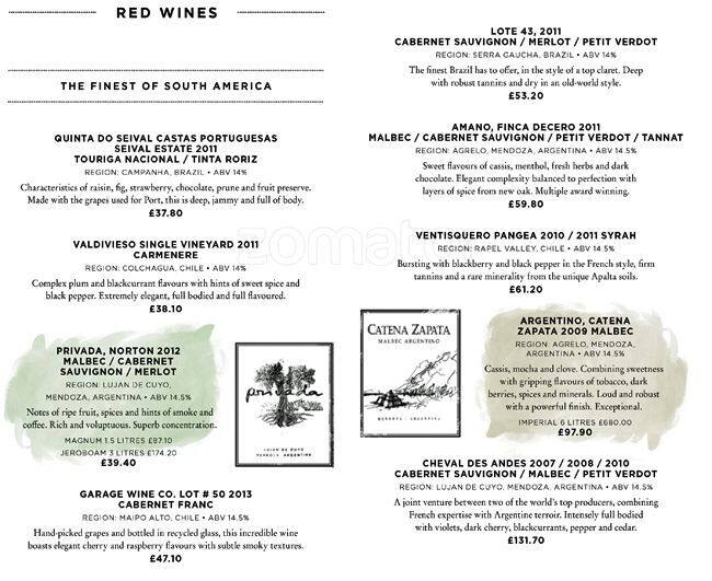 Menu at Fazenda steakhouse, Manchester