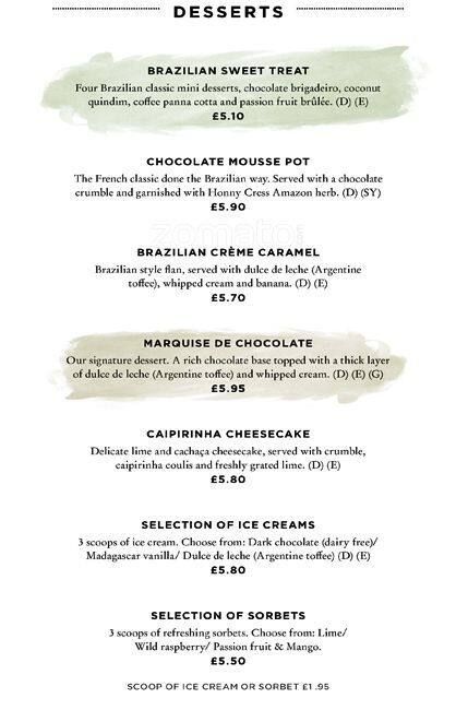 Menu at Fazenda steakhouse, Manchester