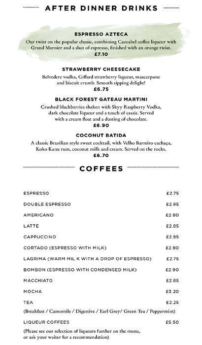 Menu at Fazenda steakhouse, Manchester