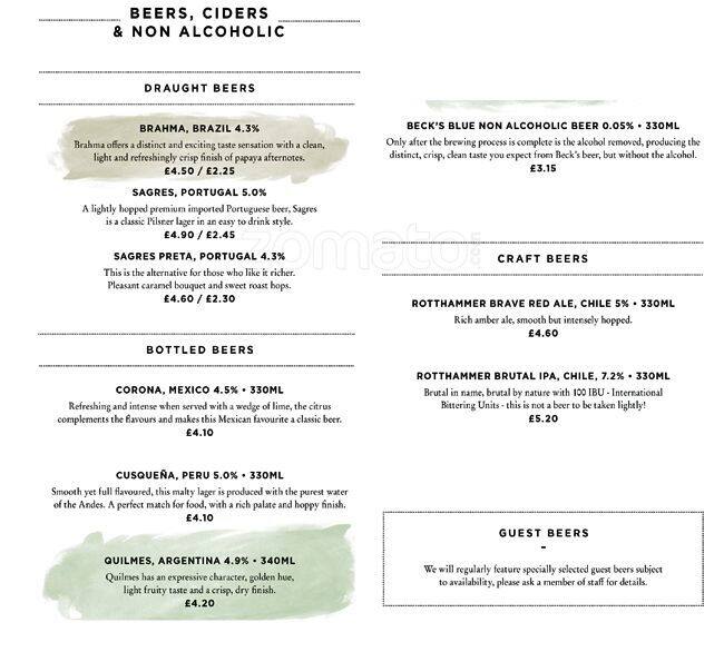 Menu at Fazenda steakhouse, Manchester