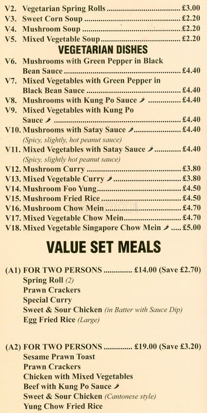 Menu at Tin Sing fast food, Birmingham