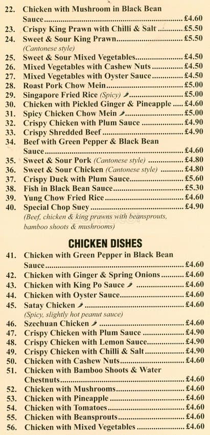 Carta de comida rápida Tin Sing Chinese Take Away, Birmingham