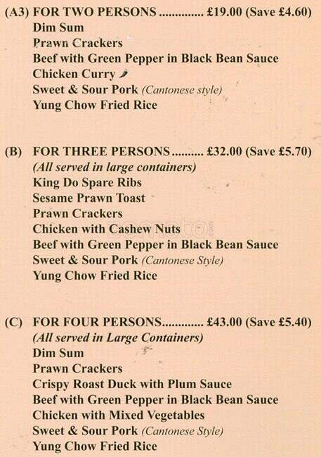 Menu at Tin Sing fast food, Birmingham