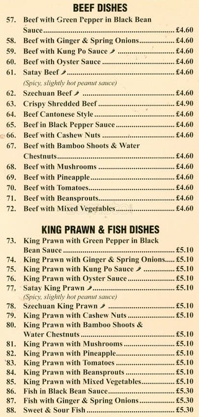 Menu at Tin Sing fast food, Birmingham