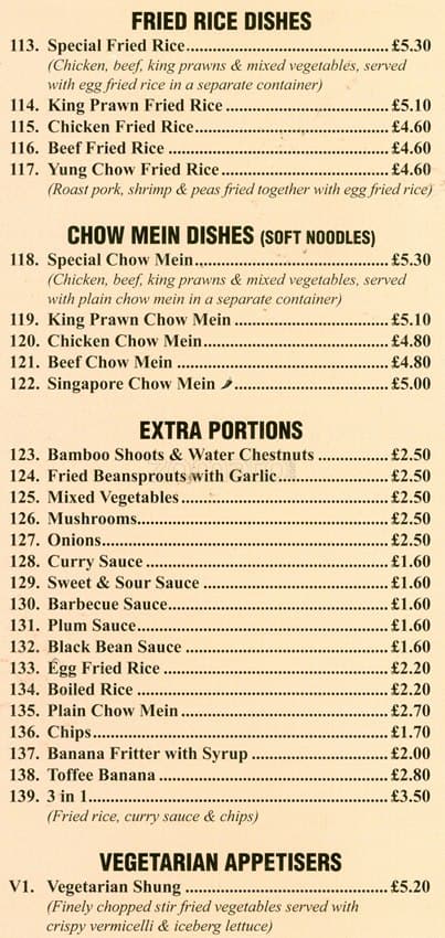 Menu at Tin Sing fast food, Birmingham