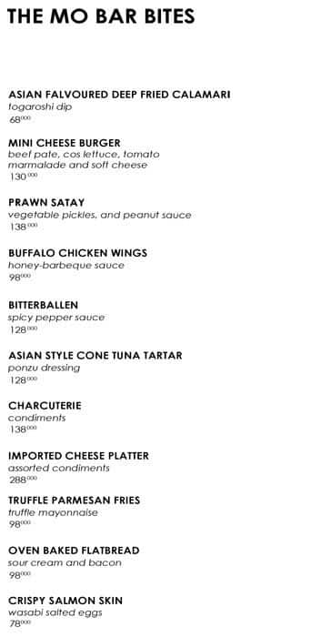 Menu at MO Bar, Jakarta