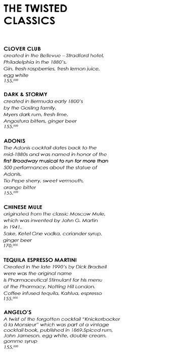 Menu at MO Bar, Jakarta