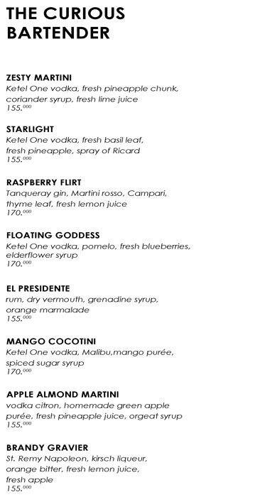 Menu at MO Bar, Jakarta