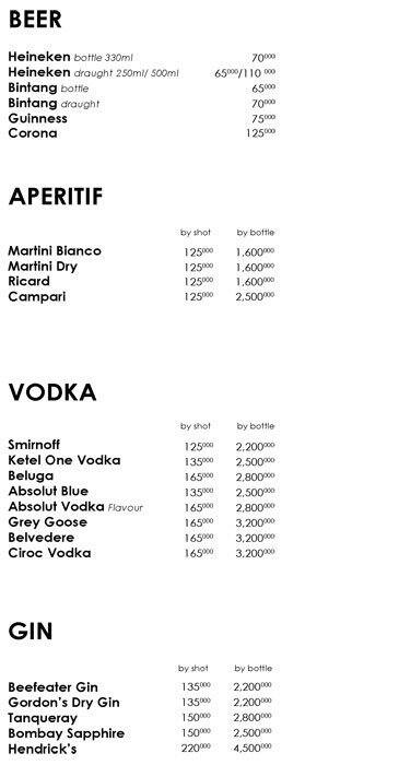 Menu at MO Bar, Jakarta