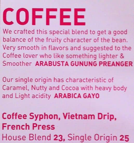 Menu at Ambassador Cafe, Jakarta