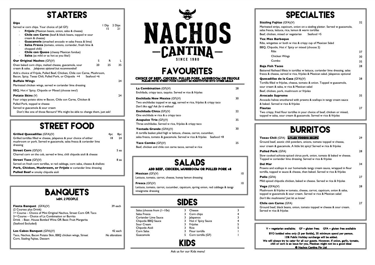 Menu at Nachos Cantina - Mount Waverley restaurant, Mount Waverley
