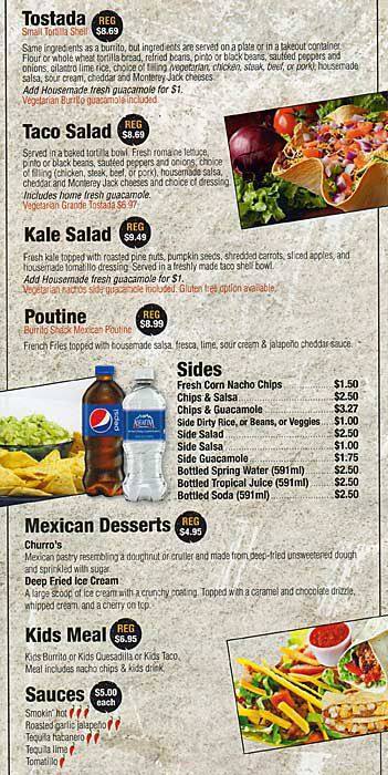 Menu at Burrito Shack restaurant, Ottawa, 437 Sunnyside Ave