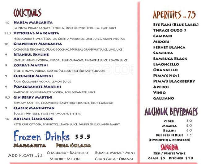 Menu at Cafe Artemis, Campbell, S Bascom Ave #300