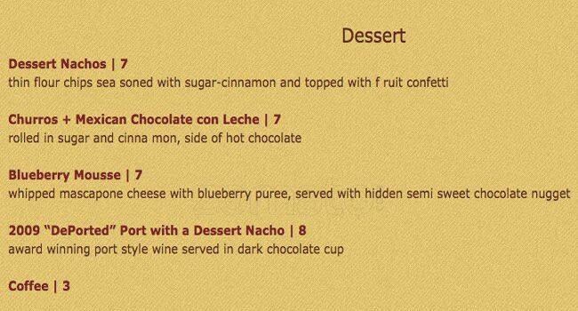 Menu at Posada desserts, Livermore