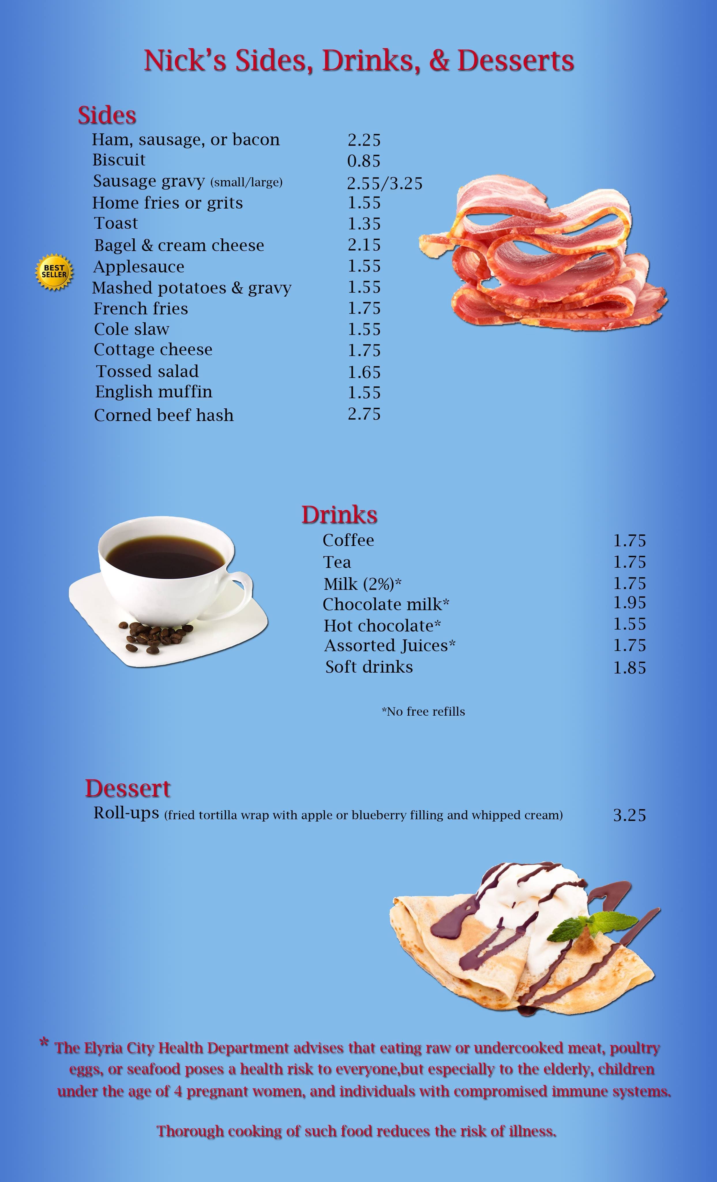Menu at Nick's Family Restaurant, Elyria, E Broad St