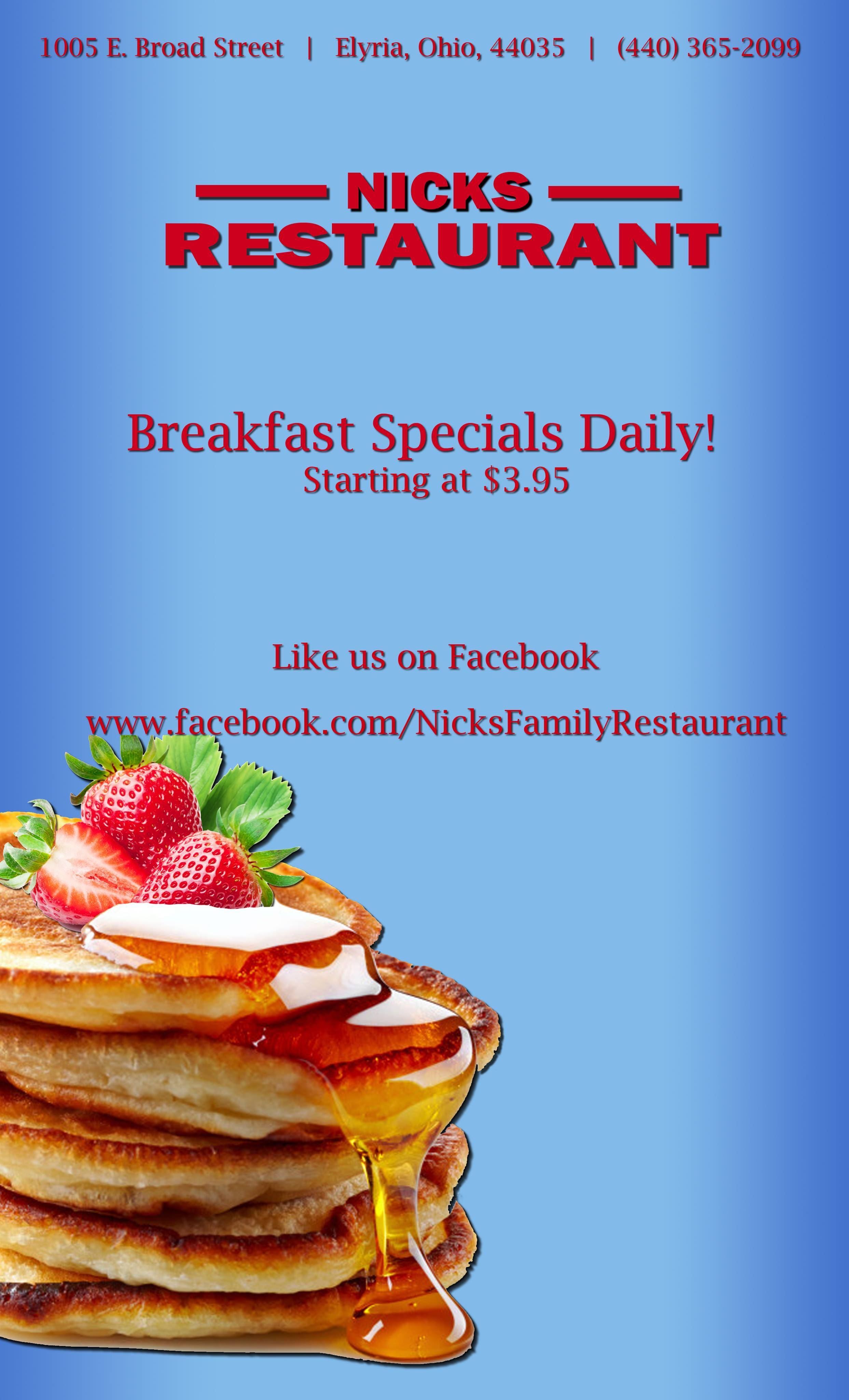 Menu at Nick's Family Restaurant, Elyria, E Broad St