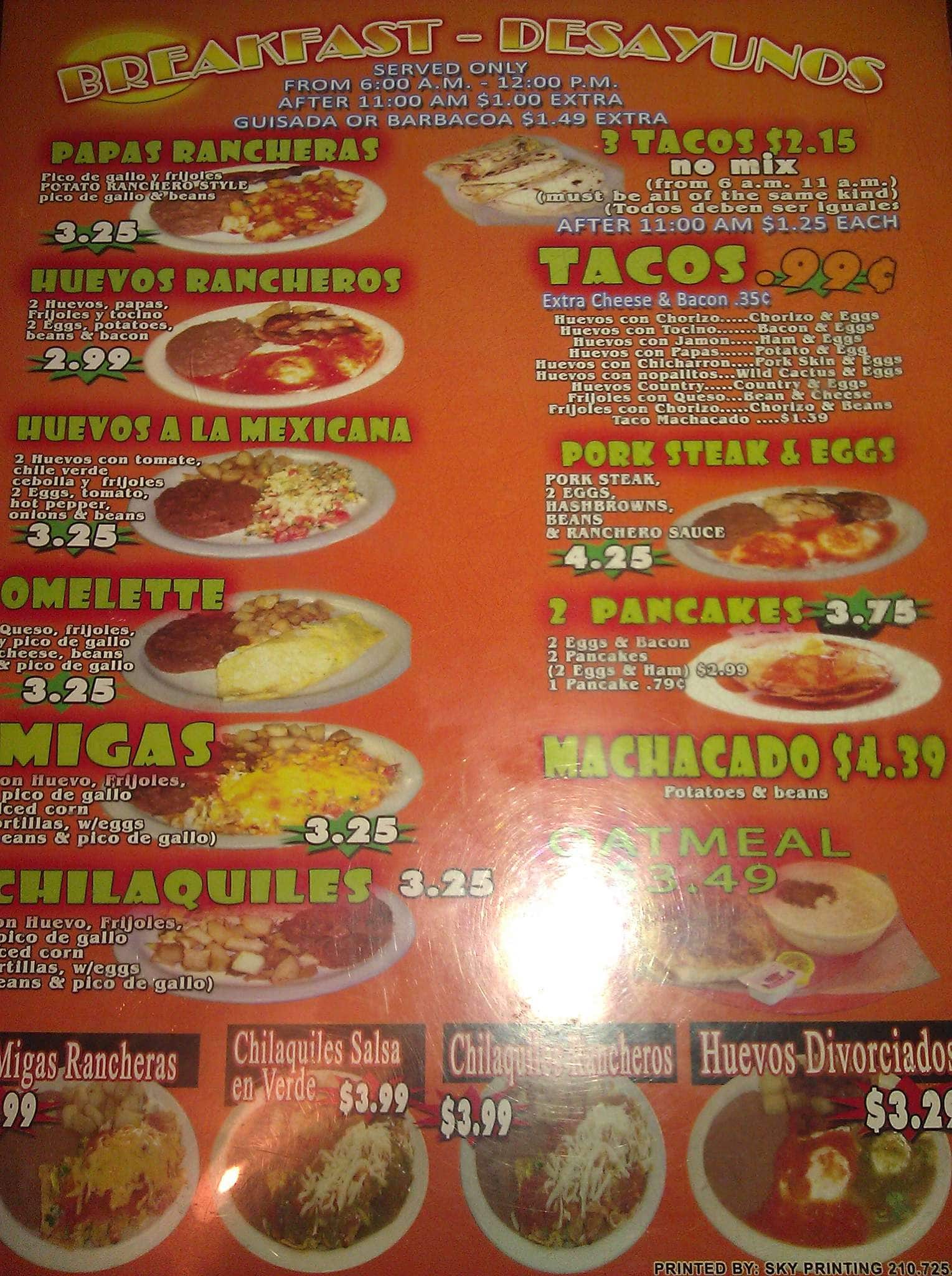 Carta del restaurante Bandera Jalisco, San Antonio, Bandera Rd