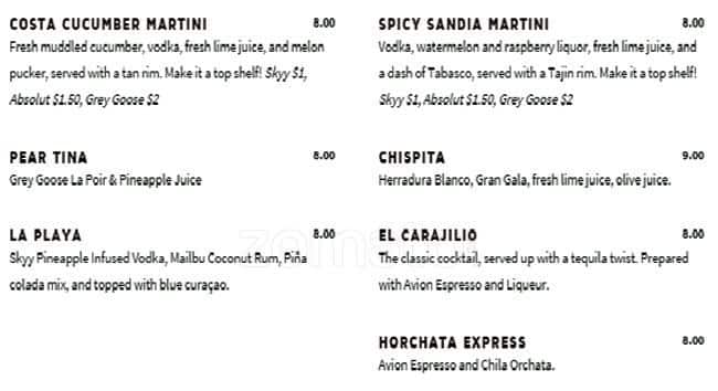 Menu at Costa Pacifica restaurant, San Antonio, 434 N Loop 1604 W
