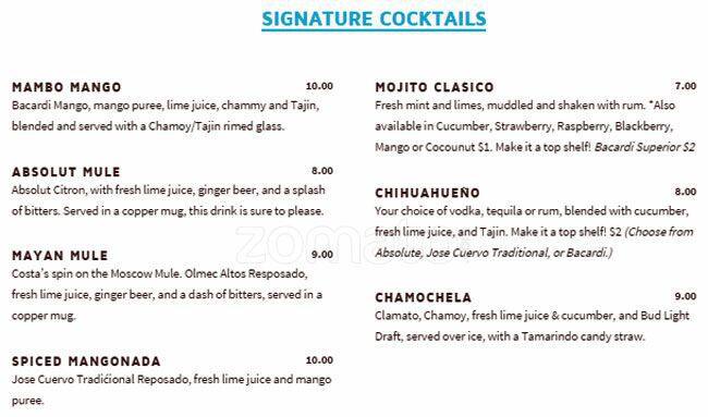 Menu at Costa Pacifica restaurant, San Antonio, 434 N Loop 1604 W #2101