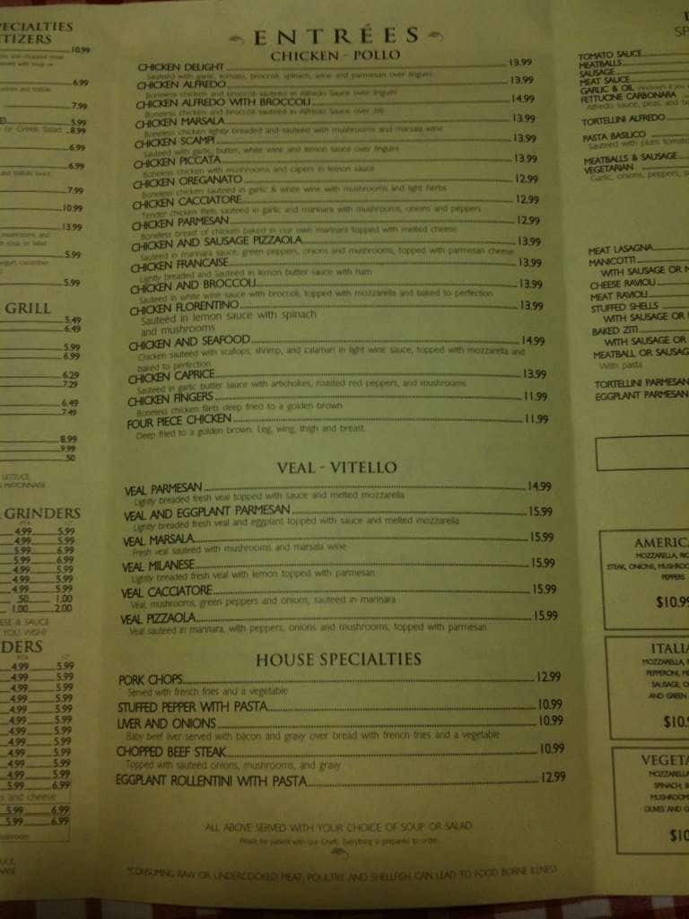 Menu at Parthenon Restaurant, South Hadley