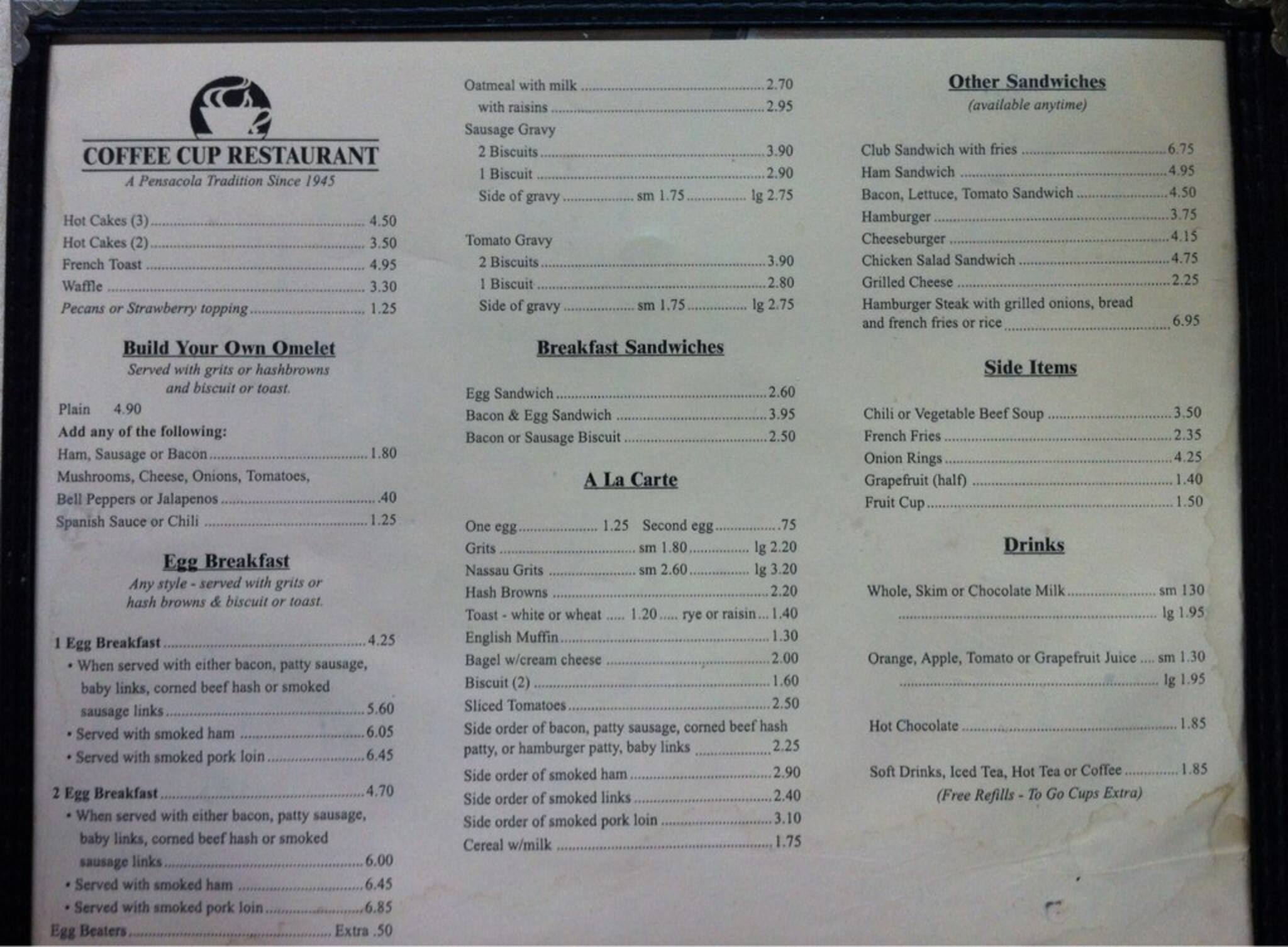Menu At Coffee Cup Restaurant Pensacola Menu At Coffee Cup Restaurant Pensacola