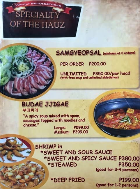 Menu at K-Kitchen Hauz restaurant, Mandaue City